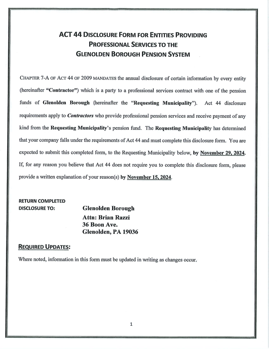 Act 44 Annual Disclosure Notice | Glenolden, PA